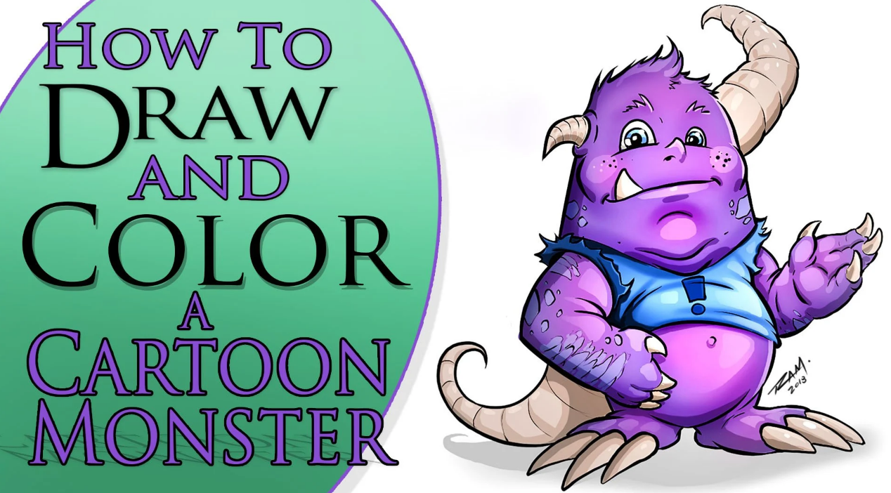 How to Draw and Color a Cartoon Monster - Step by Step