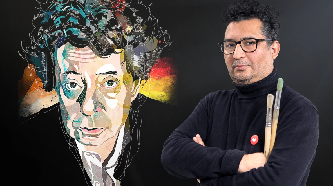 Retrato vectorial con texturas manuales (Vector portrait with manual ...