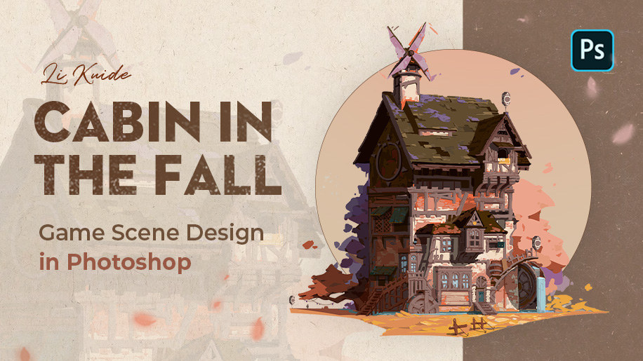 Game Scene Design in Photoshop - Cabin in the Fall by Li Kuide