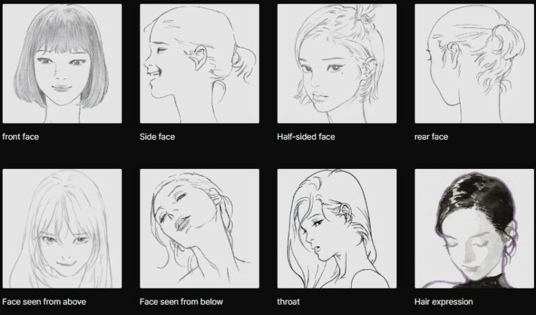 Draw female faces seen from various angles in an easy and attractive ...