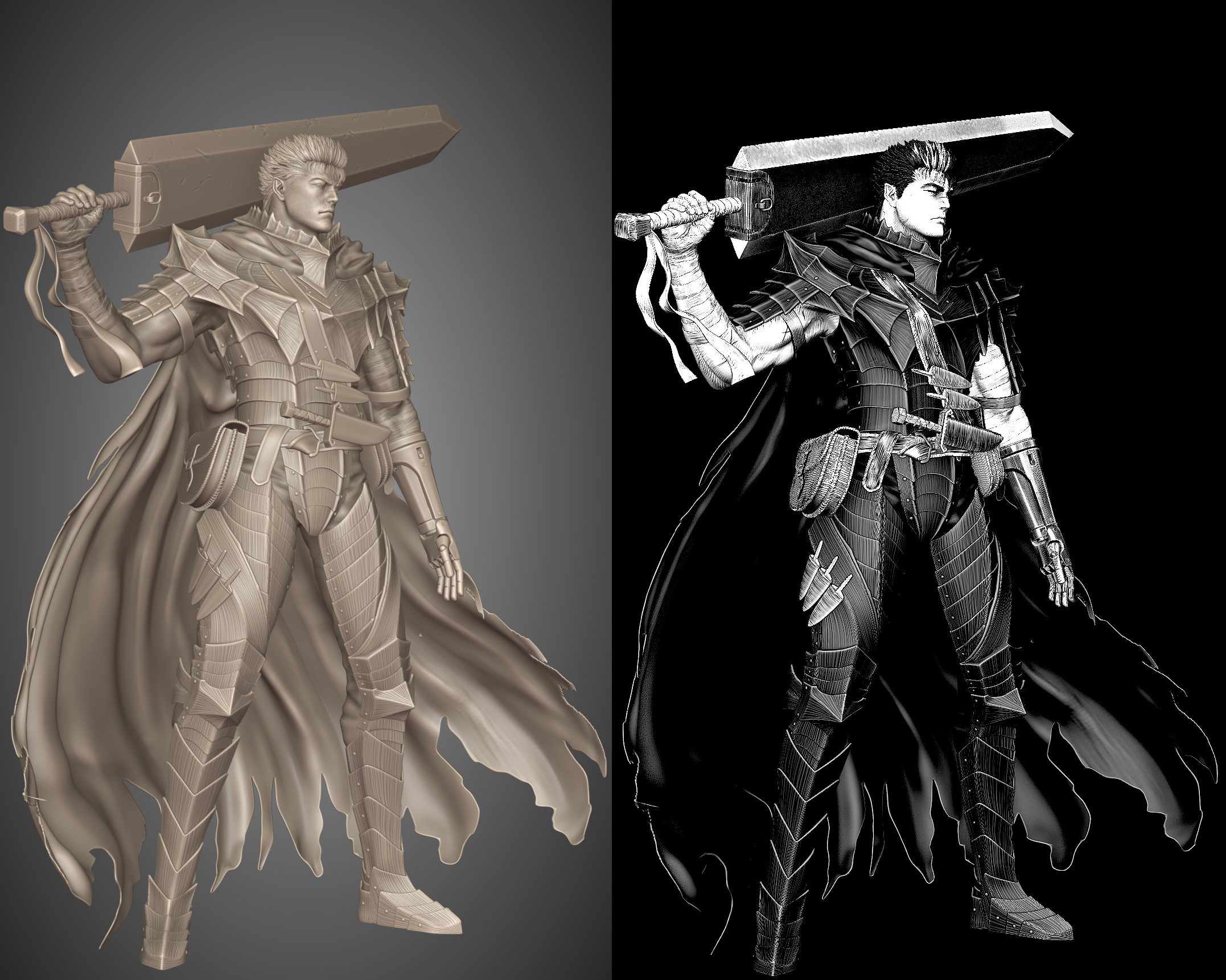 Guts - Berserk sculpting. 3D sculpt to 2D manga by Flycat