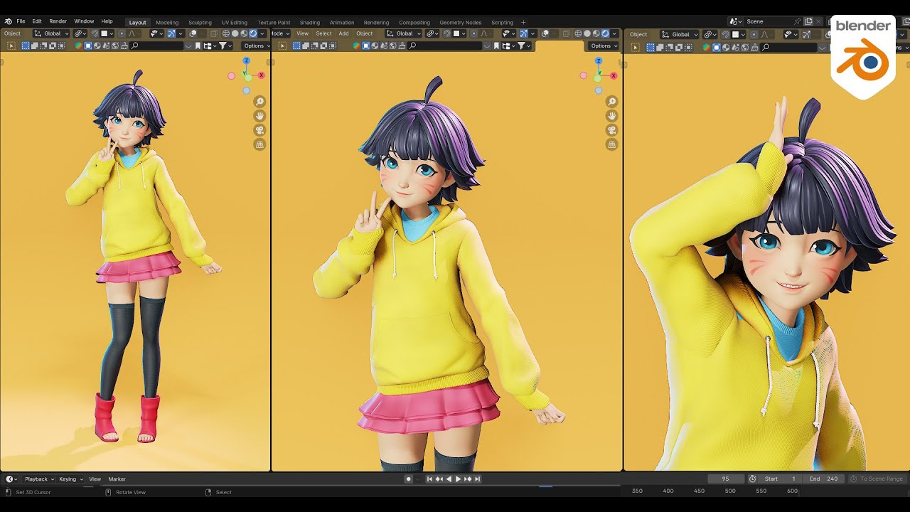Himawari - Naruto character fan-art modeling - Blender 3.6 - 4.0 by Flycat