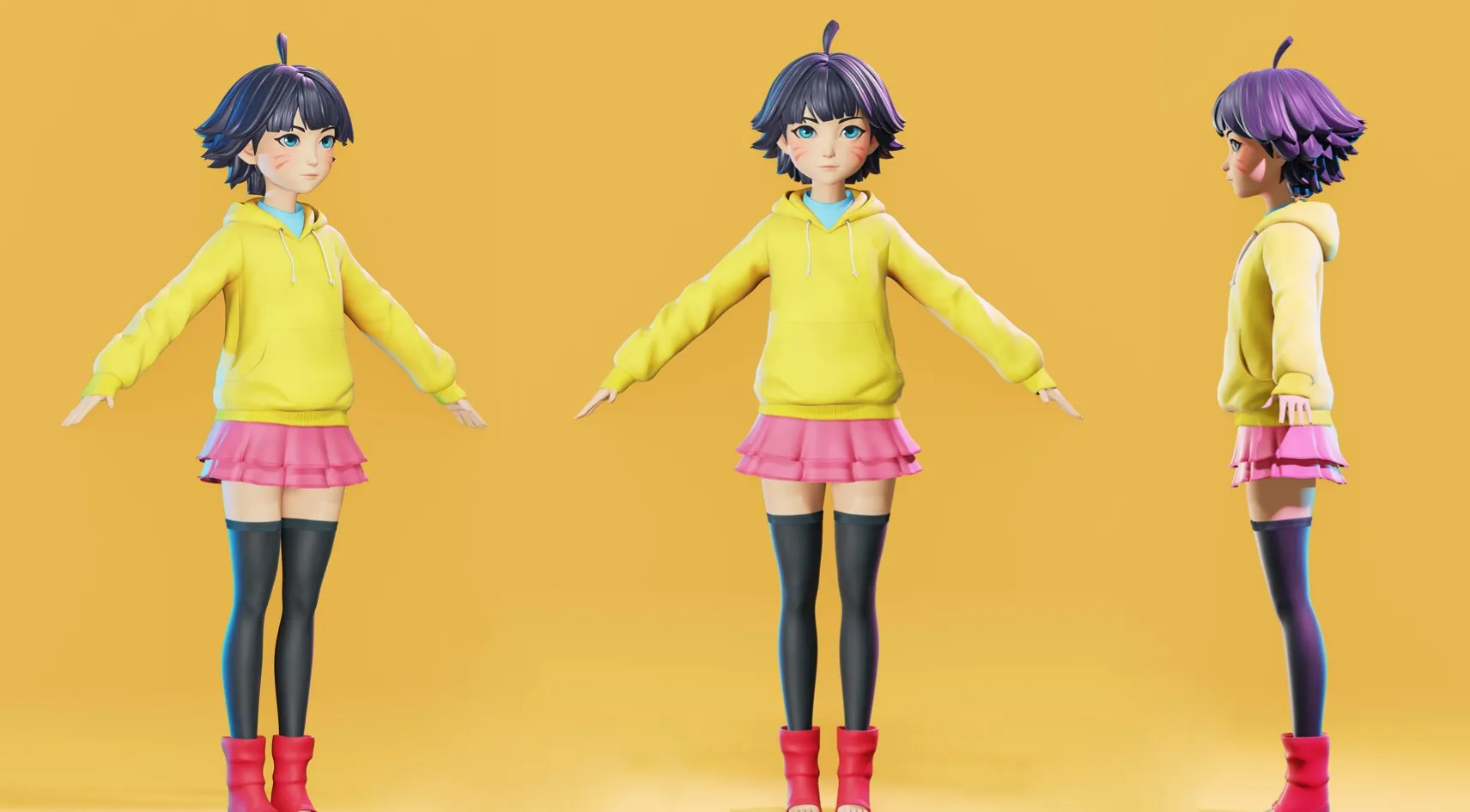 Himawari – Naruto character fan-art modeling – Blender 3.6 – 4.0 by Flycat